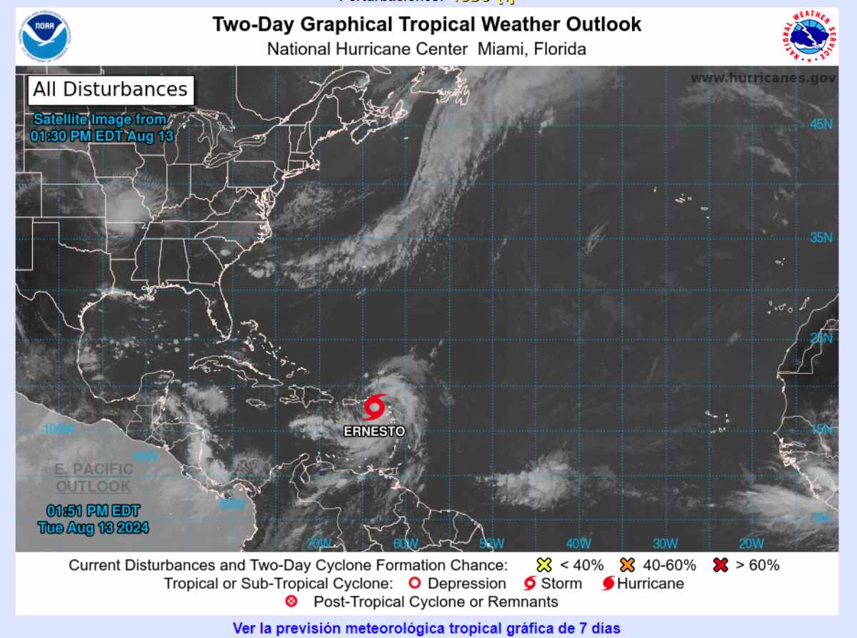 Tormenta tropical Ernesto avanza por las Antillas hacia Puerto Rico